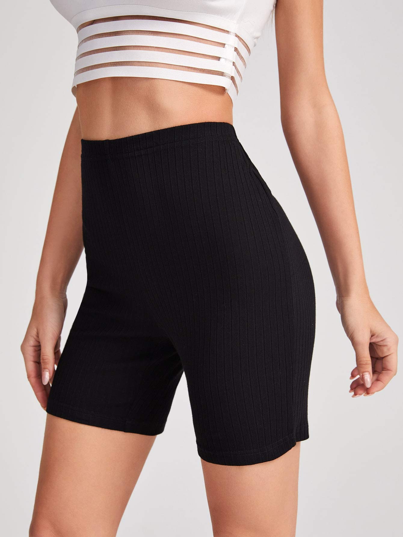 SheIn Women's Elastic High Waist Biker Cycling Shorts Active Leggings Large Black
