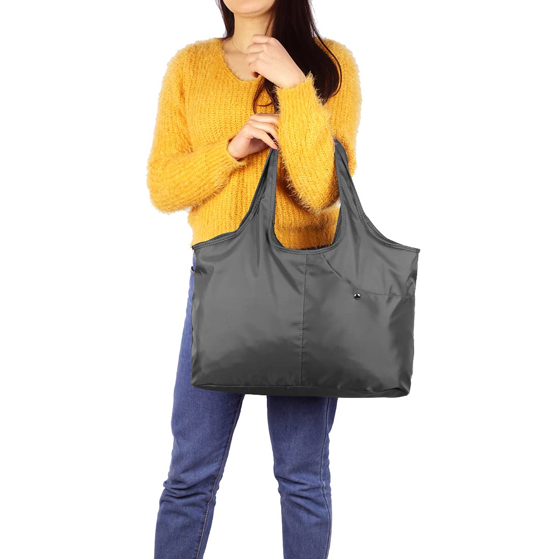 VOLGANIK ROCK Women Fashion Large Tote Shoulder Handbag Waterproof Tote Bag Multi-function Nylon Travel Shoulder (8045-Grey)