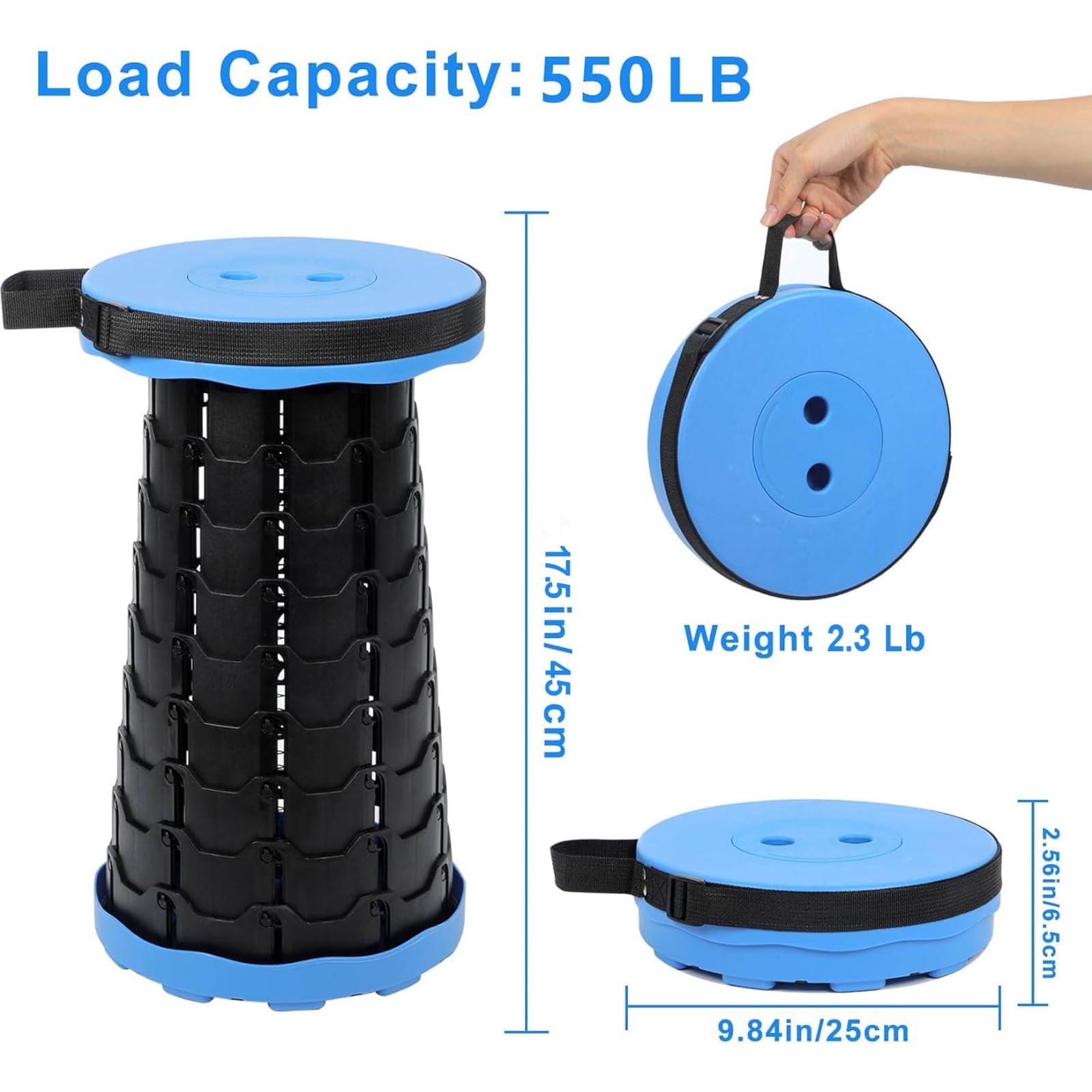 VOLIXOD Foldable Telescoping Stool Portable, Retractable Stool for Adults, Upgraded Collapsible Folding Seats with Load Capacity 550lbs, Camping Stools for Adults