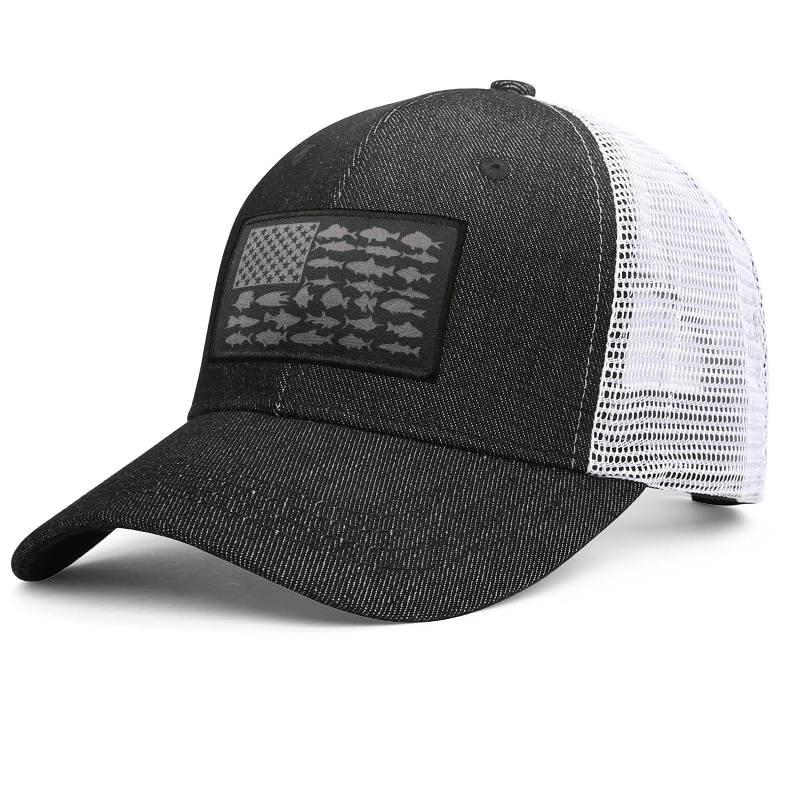 Thy Thou American Fish Flag Trucker Hats for Men Fishing Hat Adjustable Mesh Embroidered Baseball Cap for Mens Gift