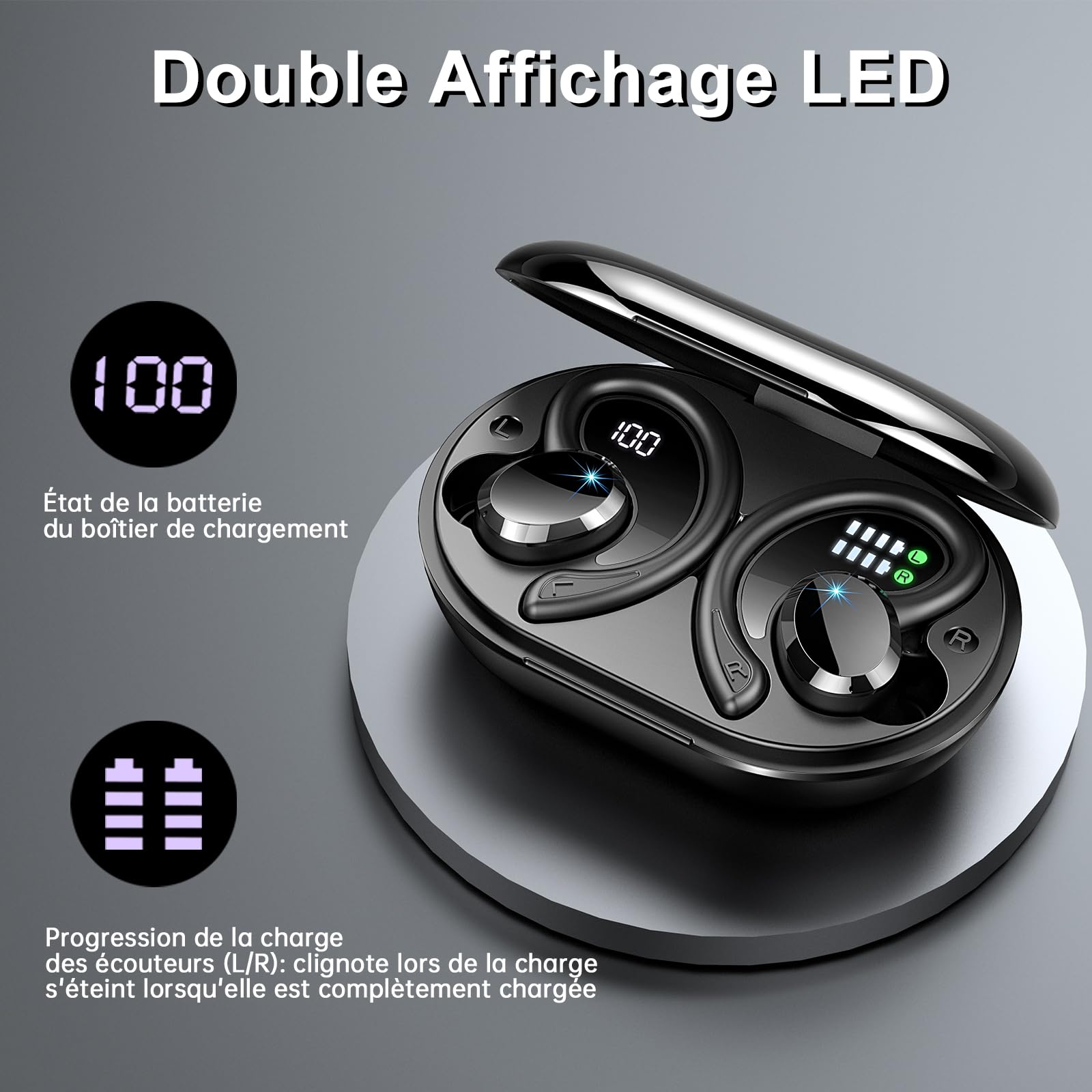 Rulefiss Wireless Earbuds Bluetooth Headphones Sport, Bluetooth 5.3 Earbud 3D HiFi Stereo, 48Hrs Earhooks Earphone with Noise Cancelling Mic, IP7 Waterproof Headset for Workout/Running/Gym