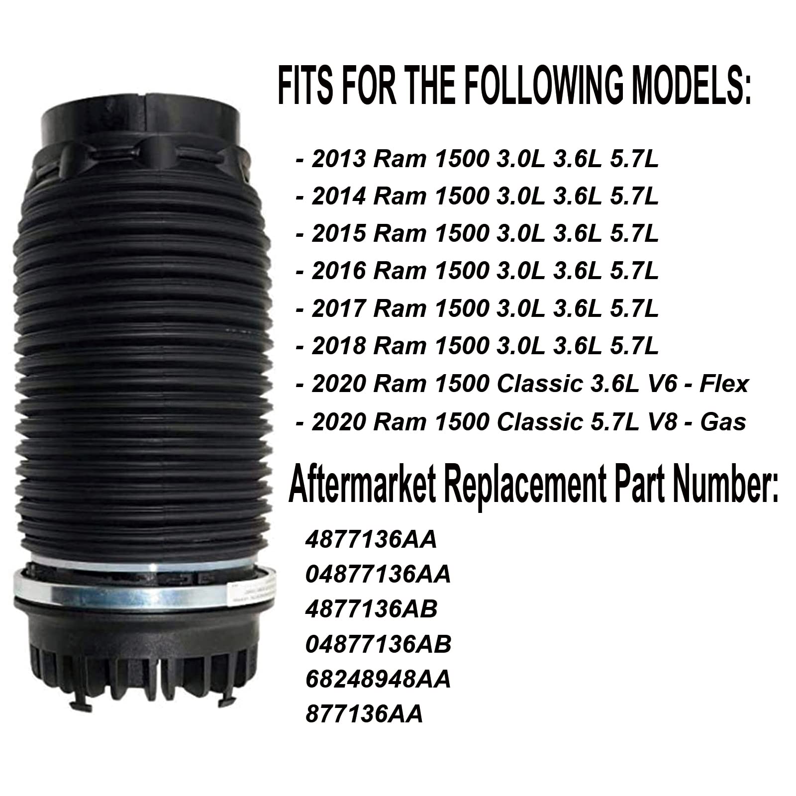 VIGOR 4877136AB Rear Air Suspension Spring Bag Compatible with Dodge Ram 1500 2013-2020 Car, OEM Number 4877136AA, 68248948AA