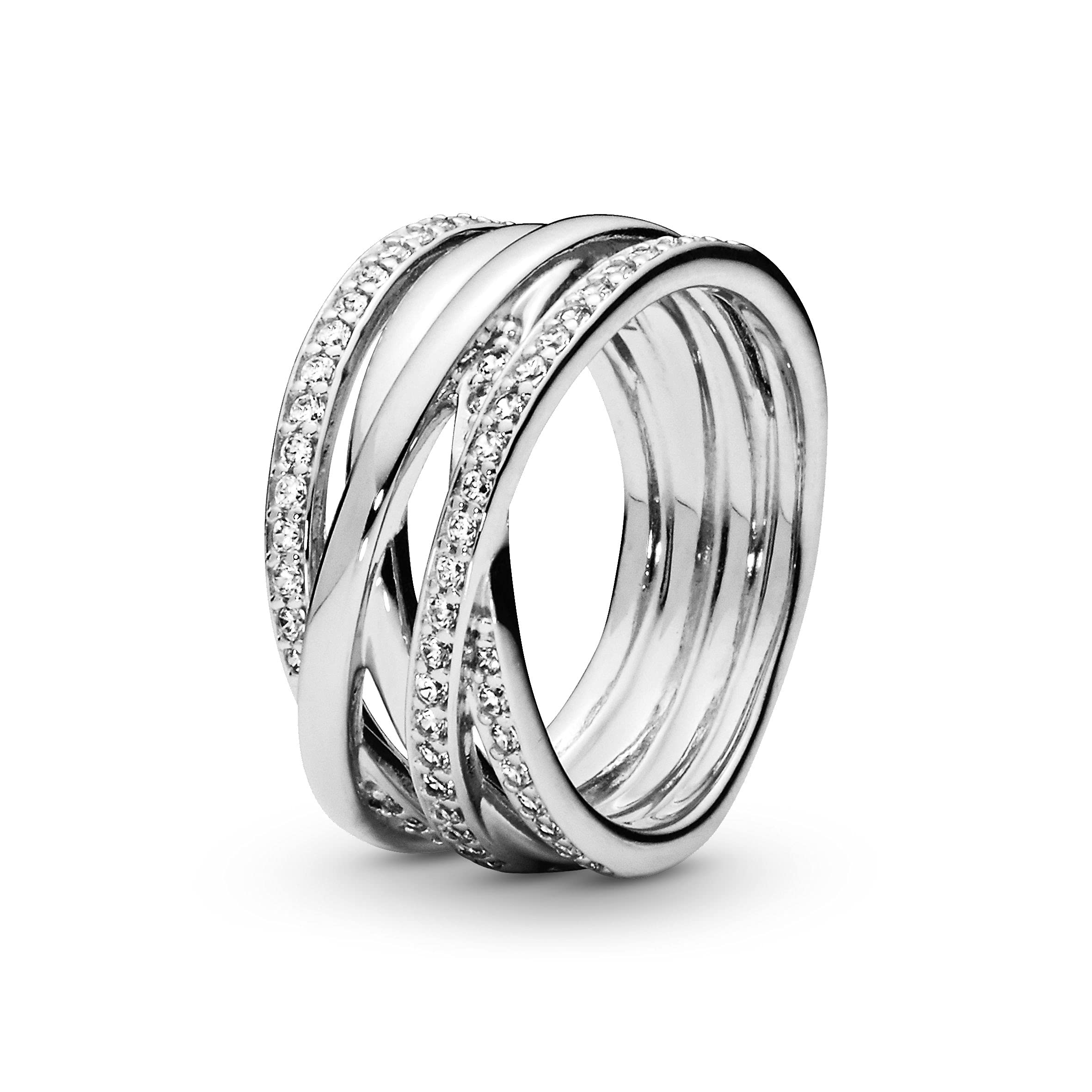 Pandora Sparkling & Polished Lines Entwined Ring - Sterling Silver Ring for Women - Gift for Her - Sterling Silver with Clear Cubic Zirconia - Size 7