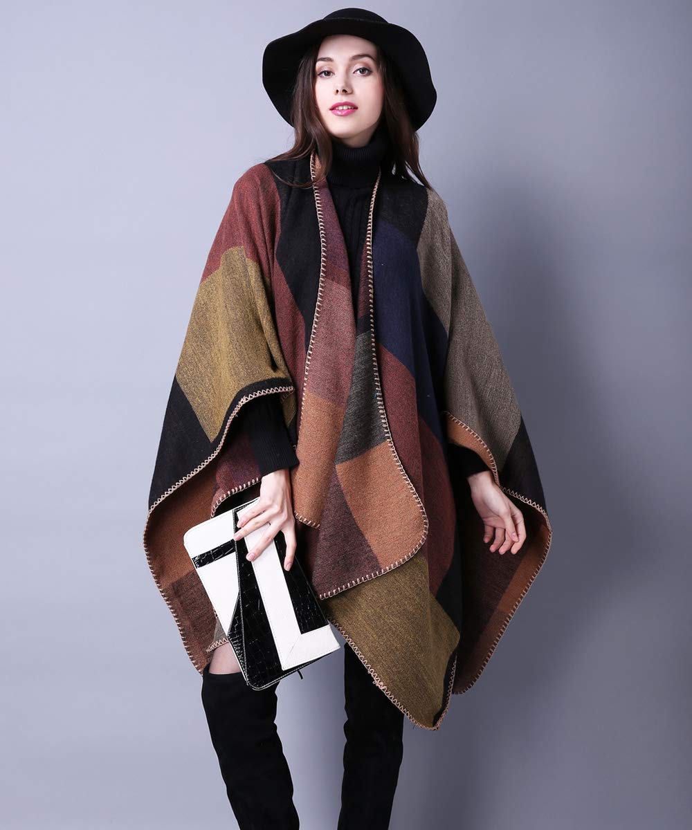 Vocanbomor Women's Shawls and Wraps Open Front Poncho Cape Winter Sweater, A2-Khaki