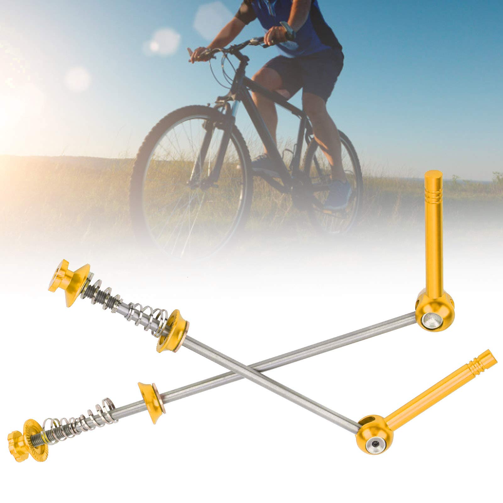 VGEBY Quick Release Skewer, 1Pair High Strength Mountain Bike Front Rear Wheel Skewer Set for Alloy Quick Release Skewer Lever Cycling Accessory(Gold) Bike Skewers