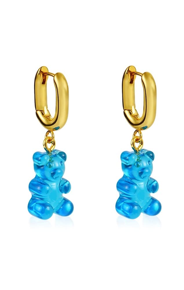 VINCHIC Cute Bear Earrings for Women 18k Gold Drop Earrings Dangle Blue Earrings