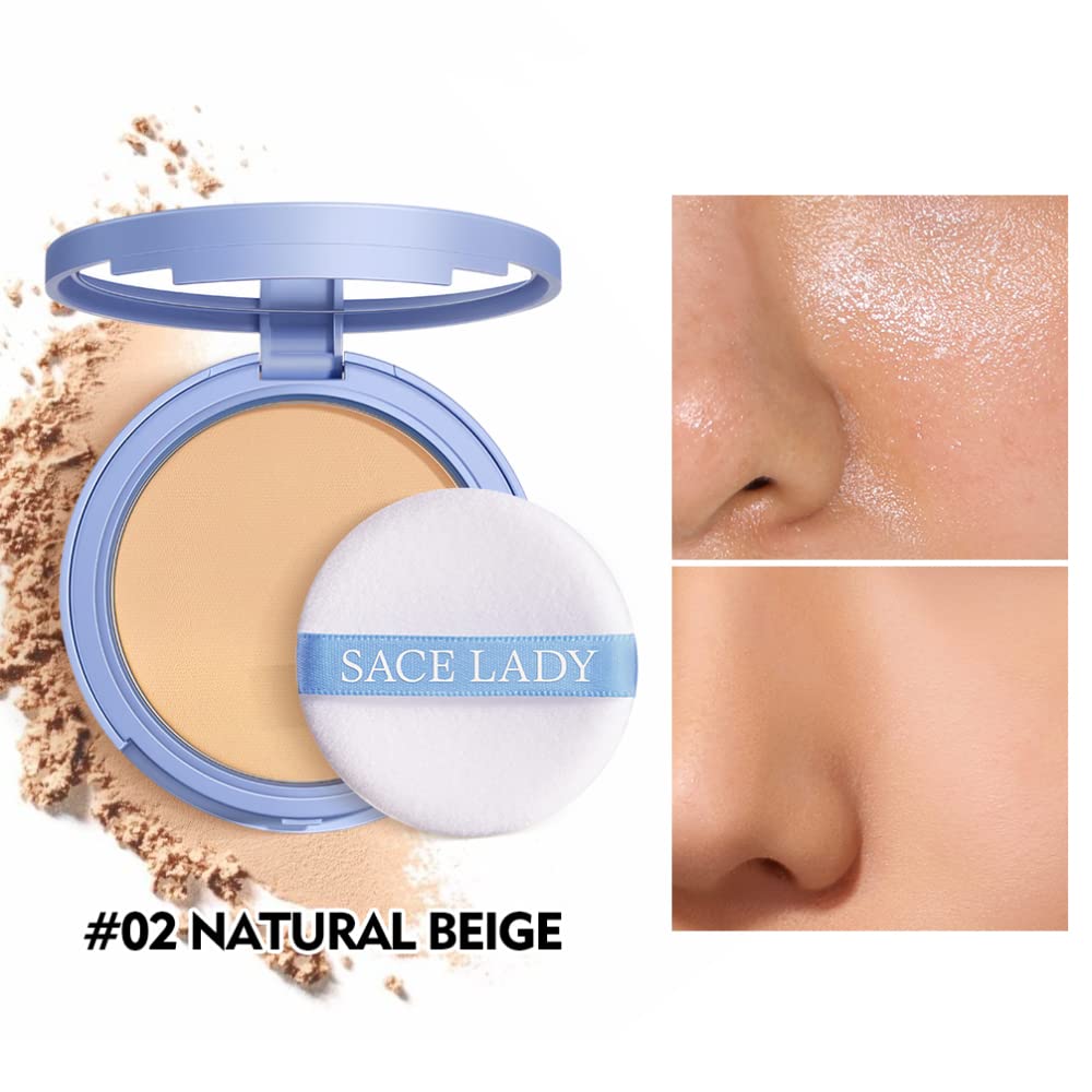 SACE LADY Face Pressed Setting Powder and 3 Colors Liquid Glitter Eyeshadow Makeup Set, Smooth Lasting Lightweight Make Up Kit 4Pcs