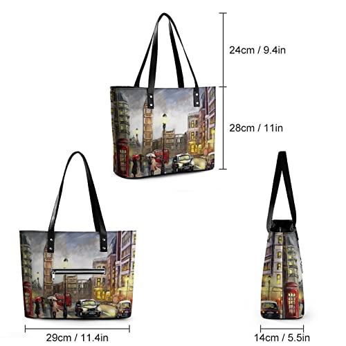 Womens Handbag London Street England Landscape Leather Tote Bag Top Handle Satchel Bags For Lady