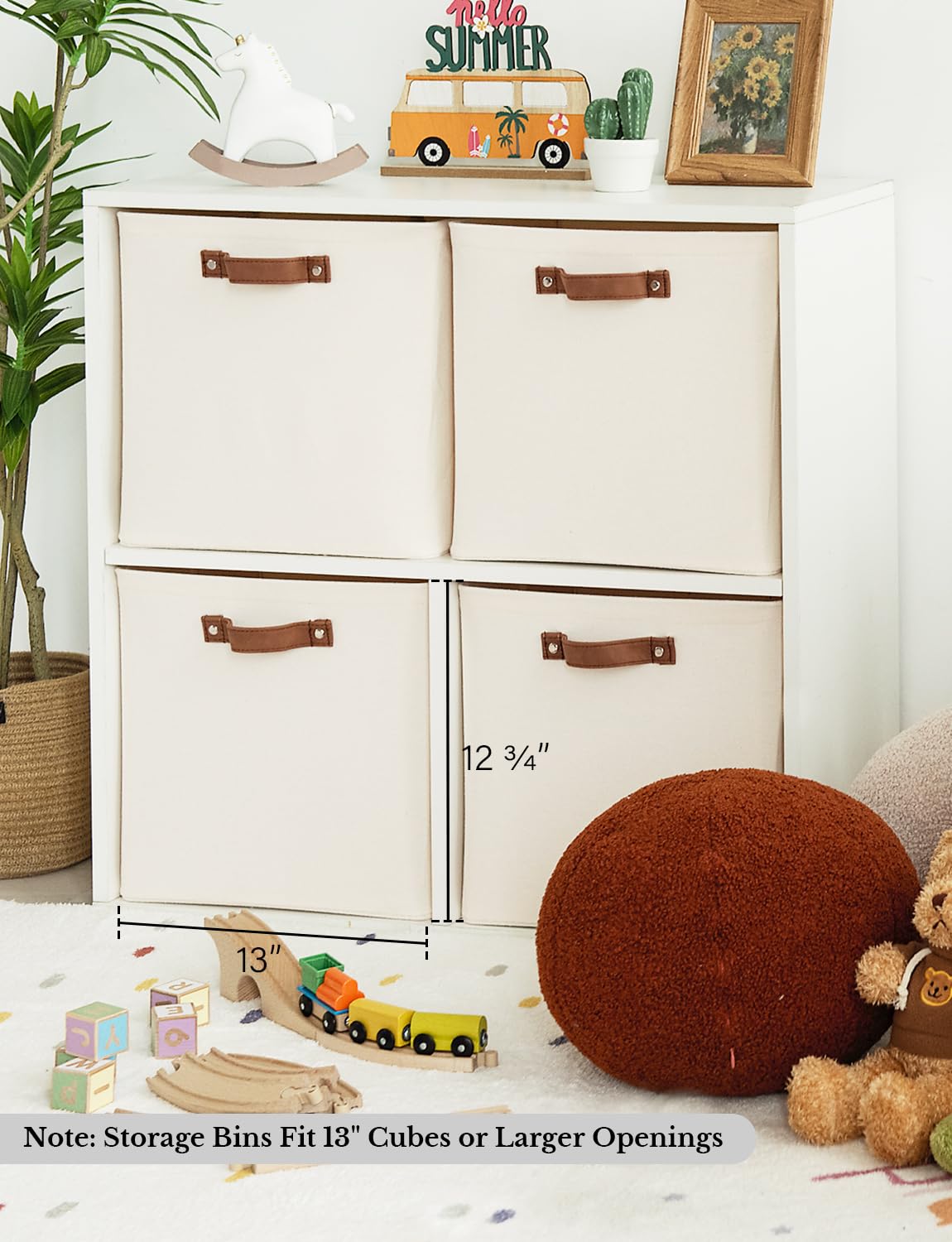 StorageWorks 13x13 Storage Cubes, Collapsible Storage Bins Organizer for Closet, Fabric Storage Box with PU Handles, Beige, 4-Pack