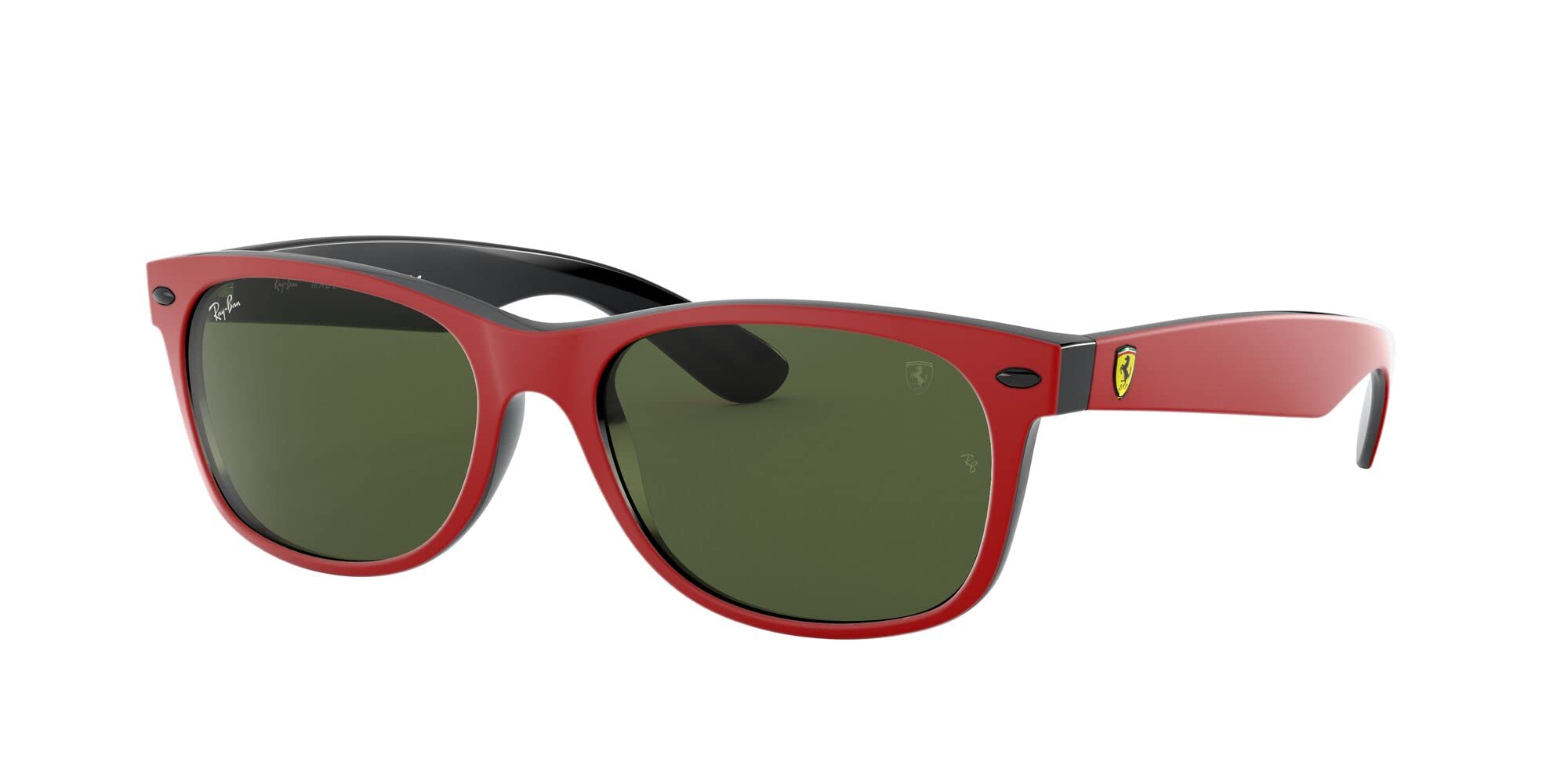 Ray-Ban RB2132M Scuderia Ferrari Collection Square Sunglasses, Matte Red On Black/G-15 Green, 55 mm