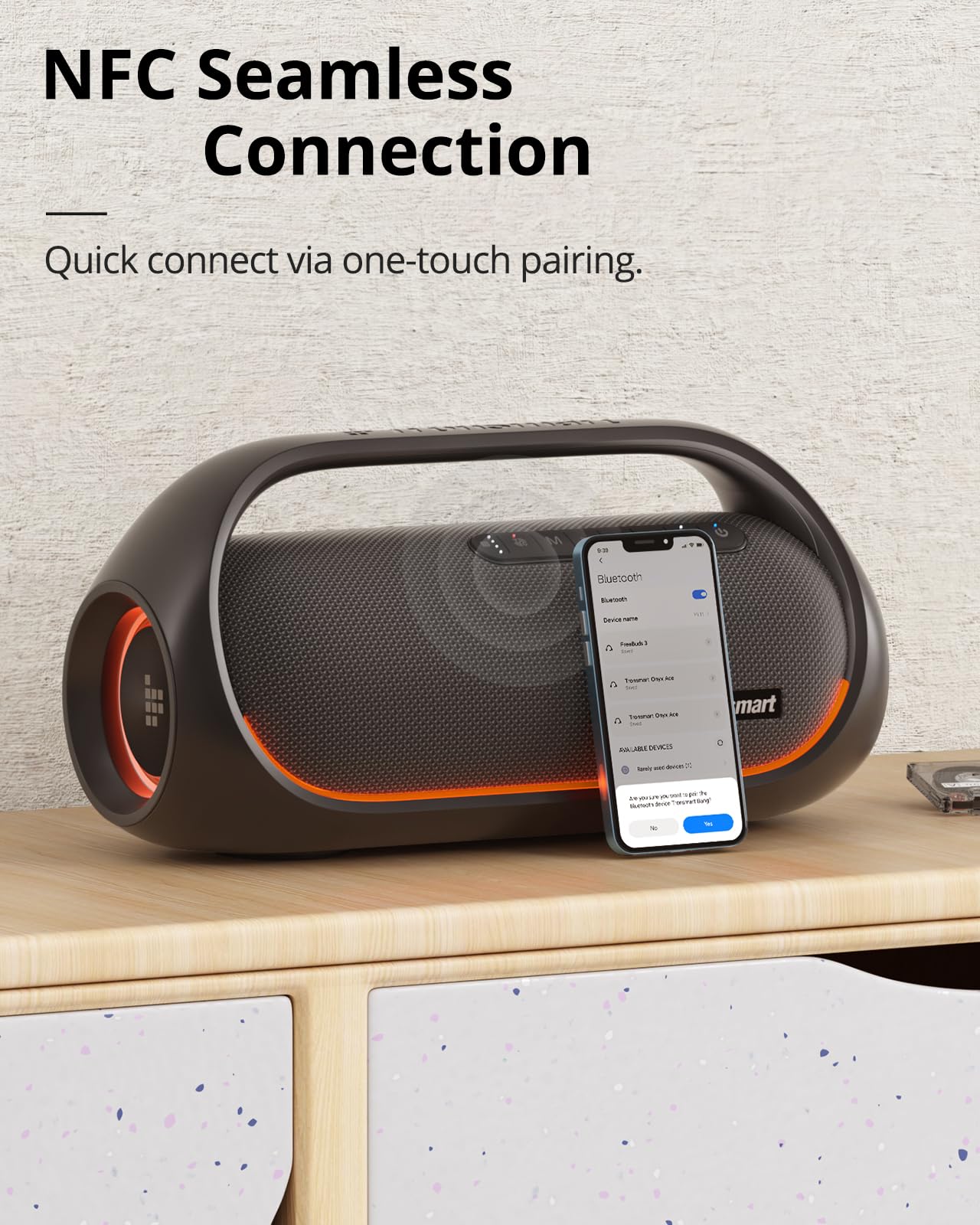 Tronsmart Bang(Upgraded) 60W Bluetooth Speakers with Subwoofer, IPX6 Waterproof Loud Bluetooth Speaker with 7 LED Color Light, 24H Playtime Bluetooth Portable Speaker with Handle for Outdoor, Party
