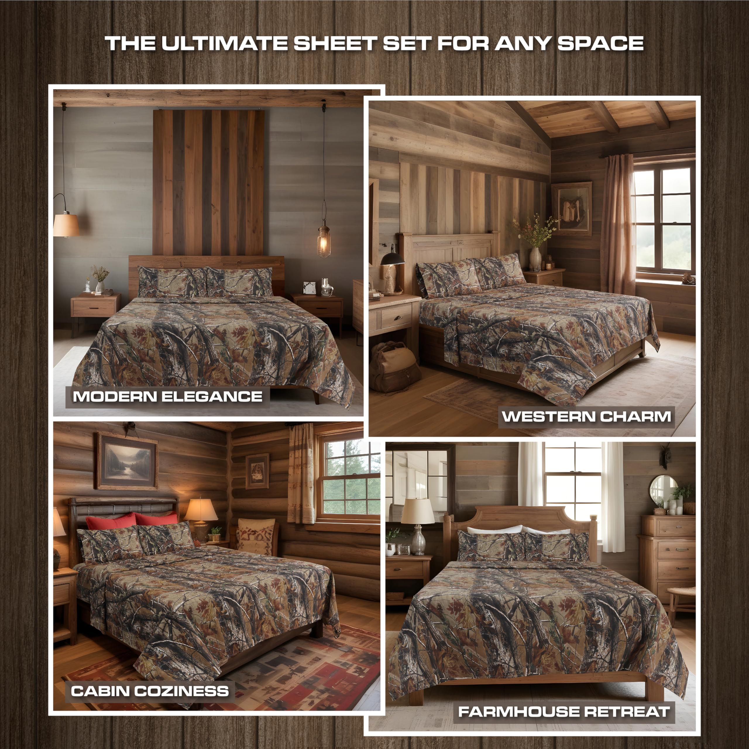 Realtree All Purpose Camo Bedding Full Sheet Set 4 Piece Polycotton Rustic Farmhouse Bedding for Lodge, Cabin & Hunting Bed Set β Perfect for Outdoor Camouflage Bedroom - (54"x 75β)