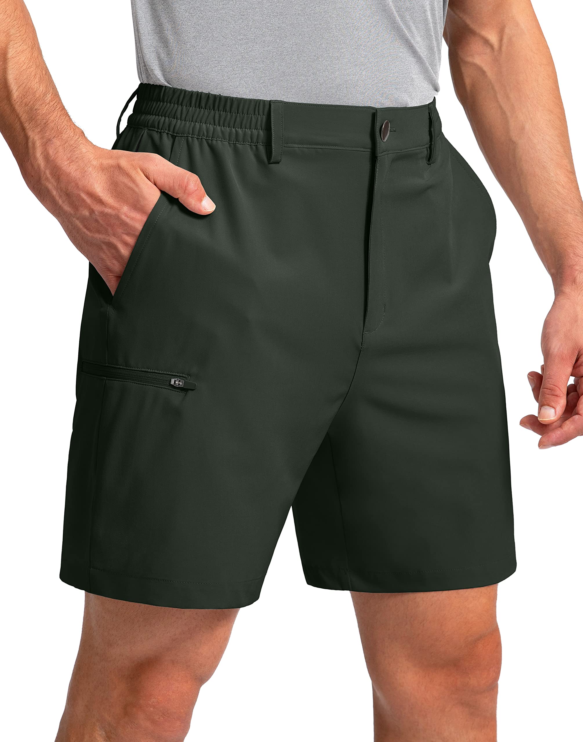 Pinkbomb Men's Golf Shorts with 6 Pockets Stretch Quick Dry Hiking Work Dress Shorts for Men (Army Green, Medium)