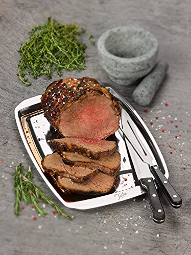 Tala Performance Stainless Steel Carving Tray, with 5 Spikes to Hold Meat Whilst Carving, 35.5cm x 25 cm