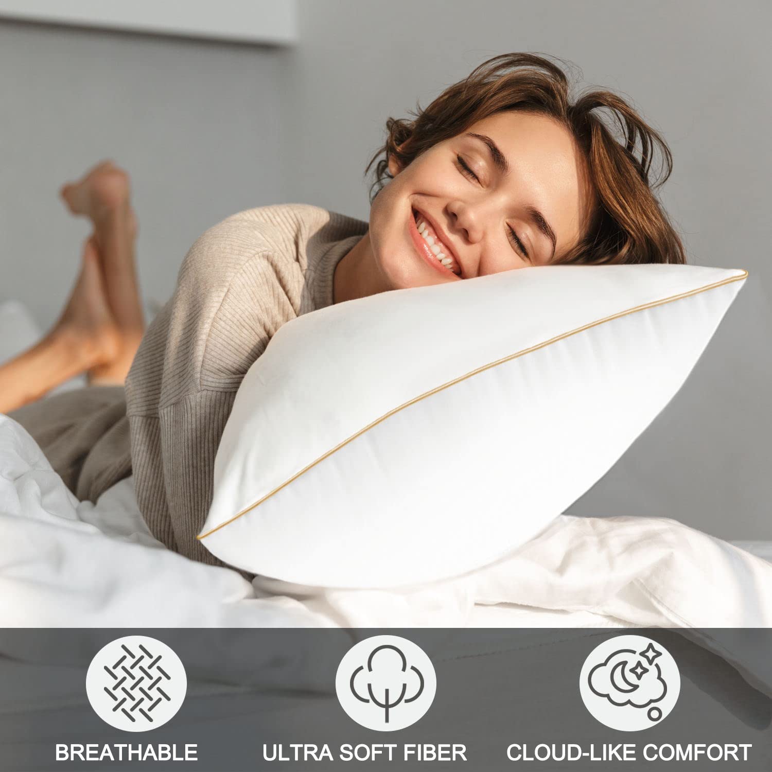 Pillows Queen Size Set of 2, Cooling Hotel Luxury Pillows, Premium Soft Down Alternative Breathable Pillows for Bed, Pillow for Back, Stomach or Side Sleepers