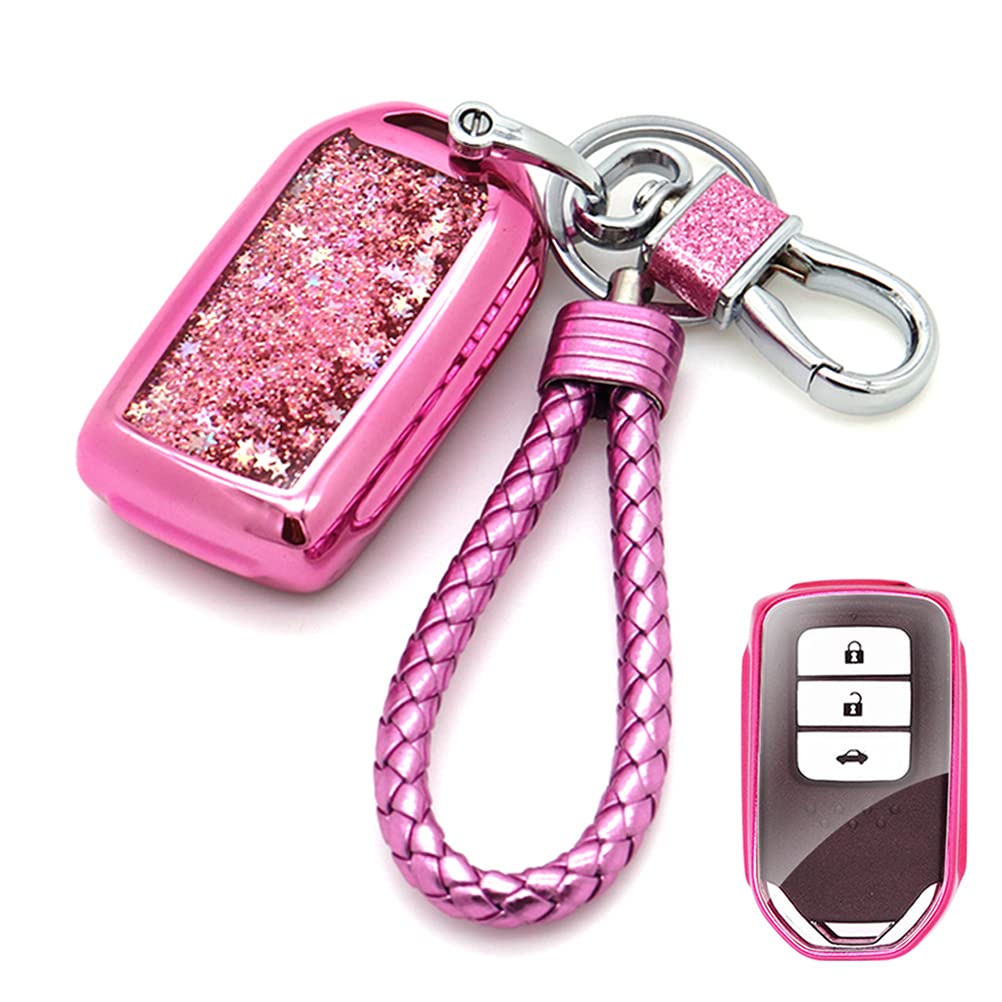 Senauto Quicksand Full Protect Key Fob Cover for Honda Civic Accord CRV HRV Pilot Odyssey (Pink)