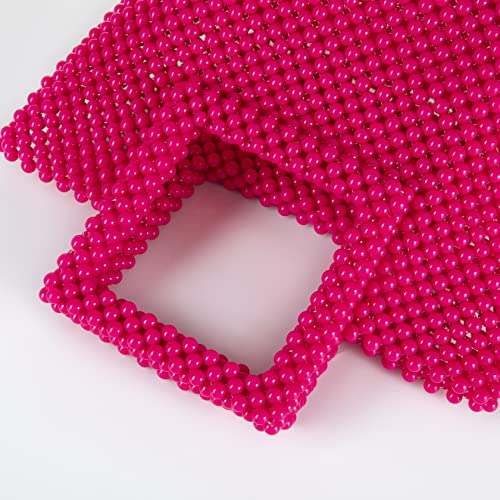 YUSHINY Women Macaron Colored Acrylic Beaded Tote Handmade Bags for Wedding Evening Party (Rosy)