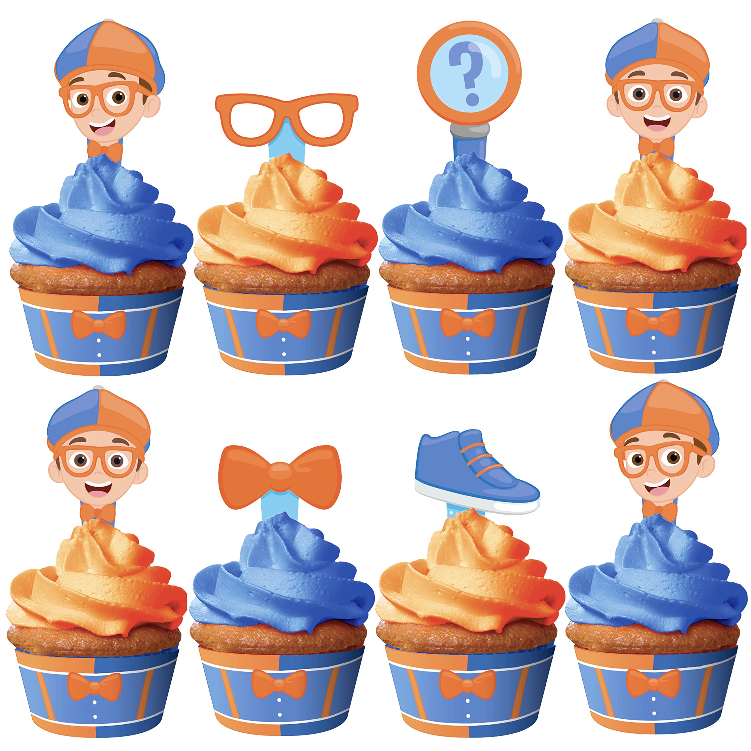 Treasures Gifted Officially Licensed Blippi Cupcake Toppers & Wrappers 24ct - Blippi Cupcake Topper - Blippi Cake Decorations - Blippi Birthday Party Supplies - Blippi Cake Toppers