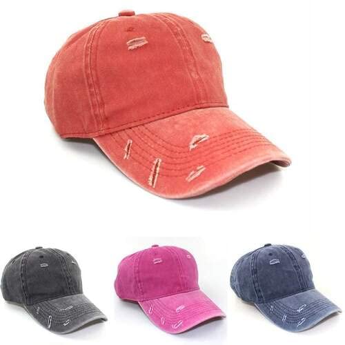 Vintage Distressed 100% Cotton Adjustable Solid Polo Denim Baseball Cap Hat Ball Dad Washed (Black), Medium-Large