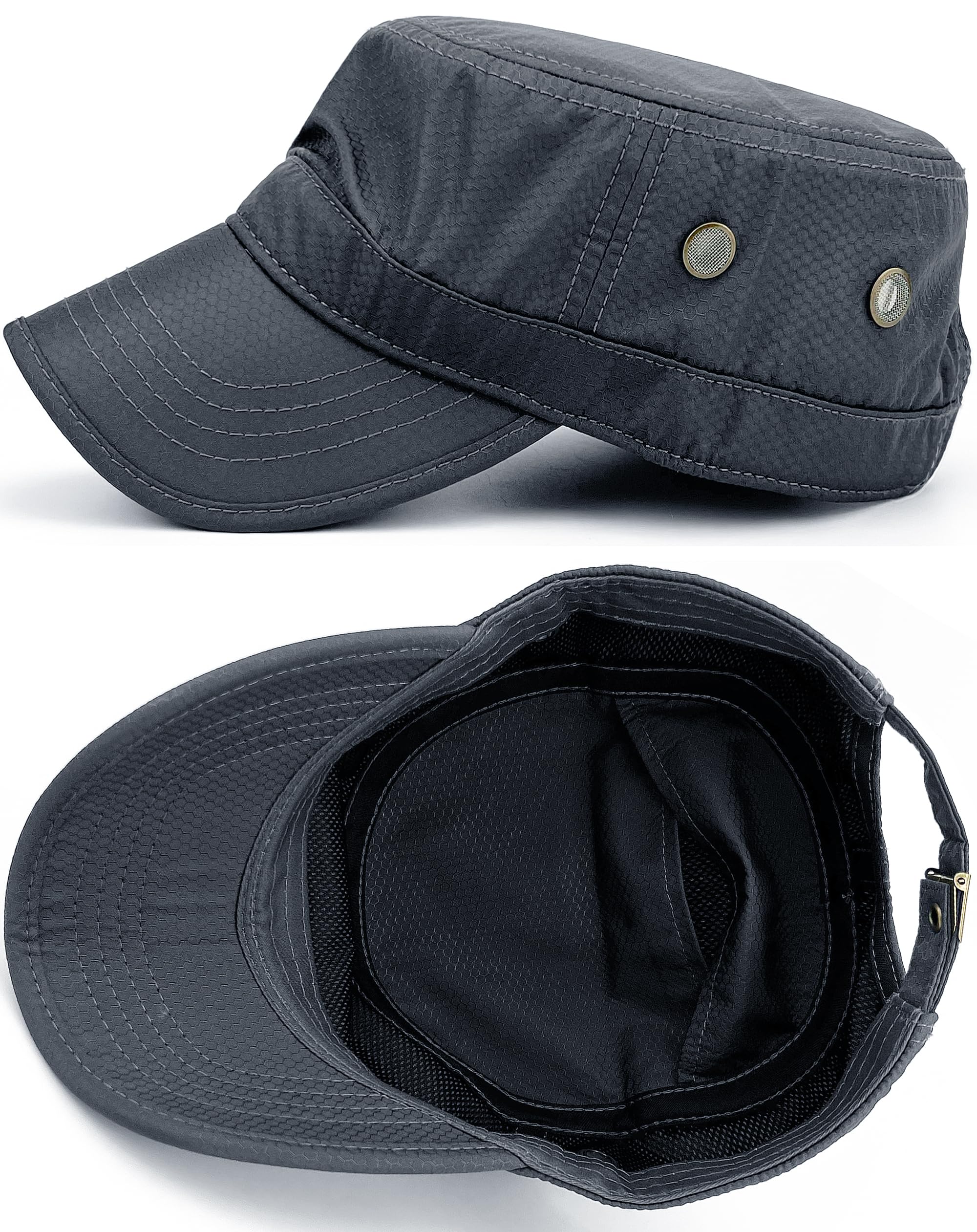 REDSHARKS womens Hidden Pocket Cadet Army Quick Dry Military Style Flat Top Baseball Dad Sun Cap, Grey, X-Large