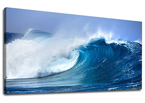 tigeridge Sea Wave Canvas Wall Art for Living Room Wall Decor Great Ocean Wave Canvas Pictures Blue Surfing Water Canvas Prints Artwork Office Home Wall Decorations Framed Ready to Hang 20" x 40"