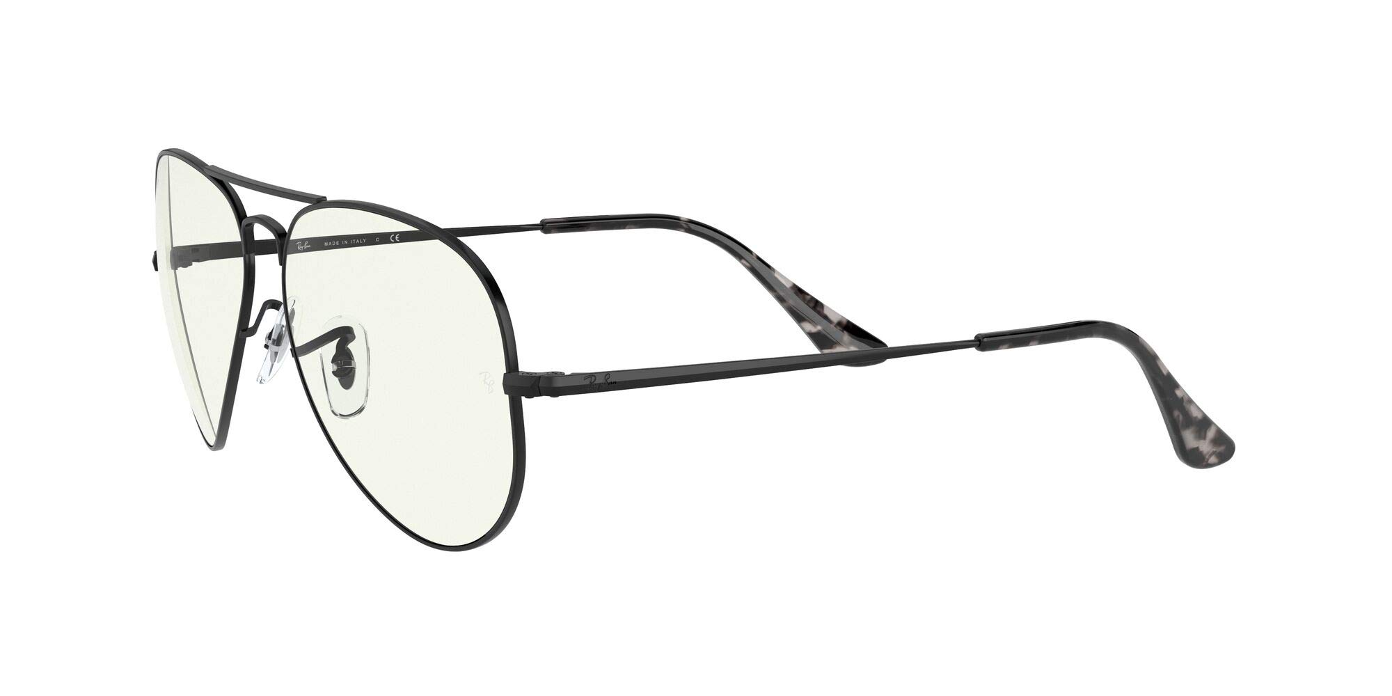 Ray-Ban Rb3689 Aviator Metal II Glasses, Black/Clear Blue Light Filtering, 62 mm