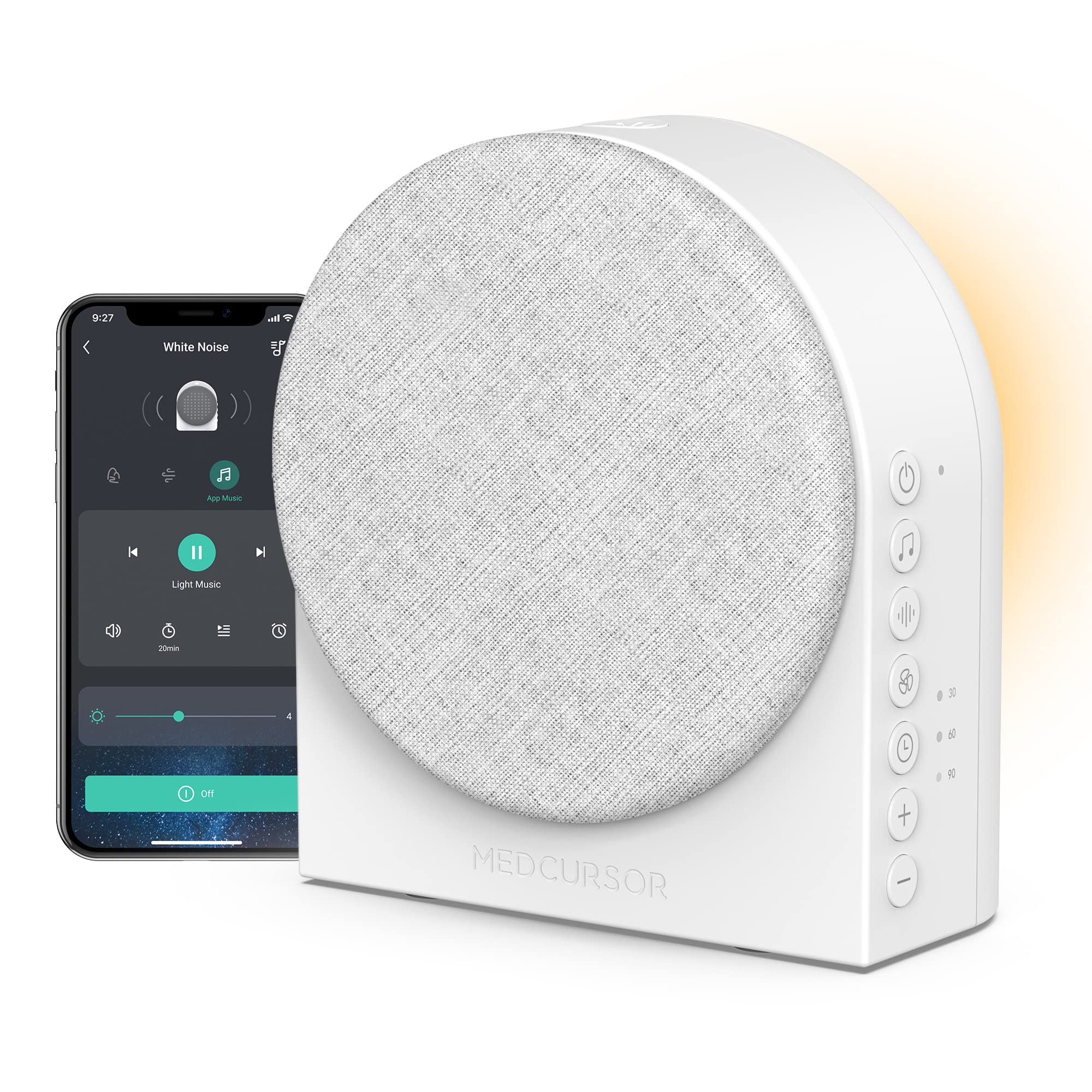 Smart White Noise Machine - Medcursor Sound Machine for Sleeping, Plug-in Noise Maker with App Control, 39 HiFi Soothing Sounds, Soft-Glow Night Light, Noise Machine for Baby & Adults, No AC Adapter
