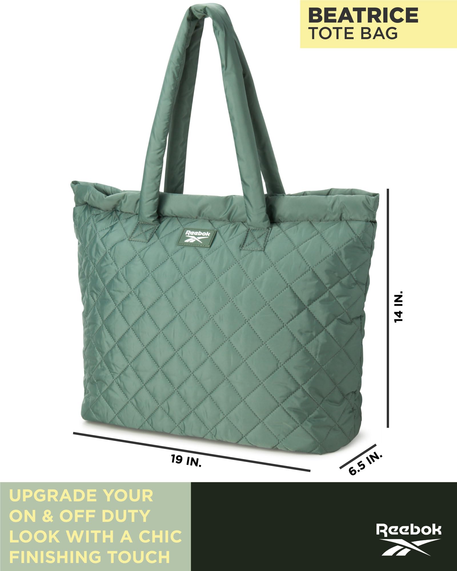 Reebok Women's Puffer Tote Bag - Carry On Sports Gym Shoulder Bag - Lightweight Casual Purse, Size ONE SIZE, Trek Green