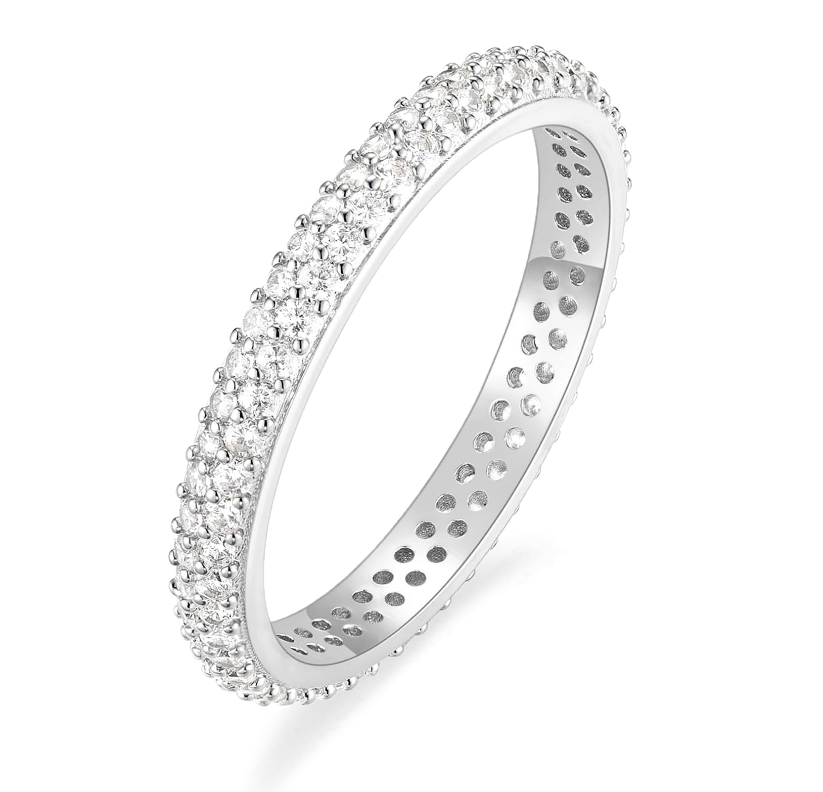 TIGRADE 3mm Women Anniversary Rings Double Row Cubic Zirconia Eternity Wedding Band Size 5 to 11,Silver,Size 7.5