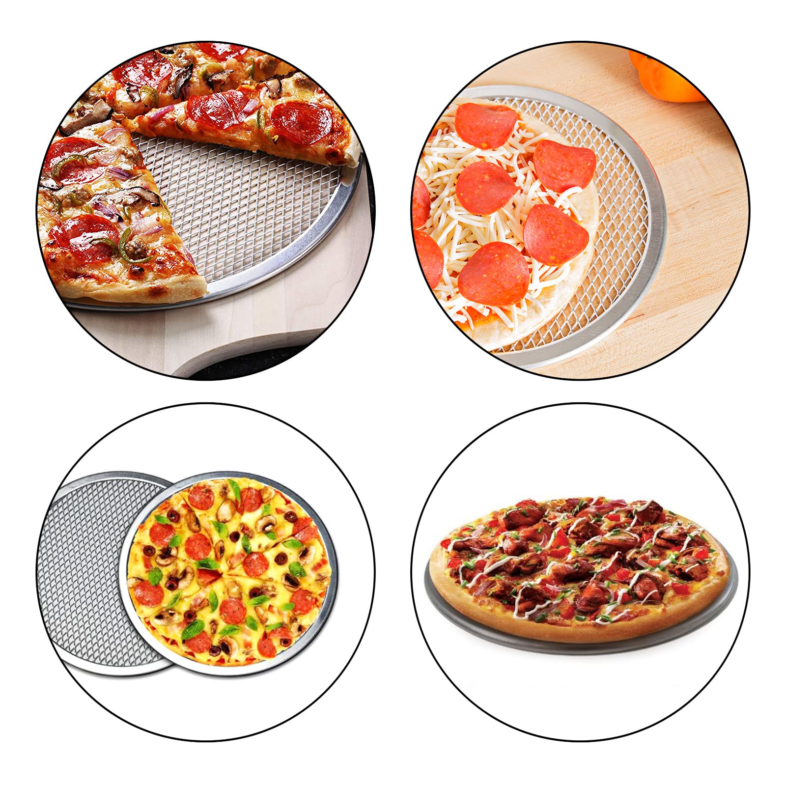 WOPPLXY 3 Pcs 12 Inch Pizza Screen, Restaurant-Grade Aluminum Alloy Pizza Baking Screen, Seamless Round Pizza Screen Non Stick Mesh Net Baking Tray Cookware Kitchen Tool For Oven, BBQ