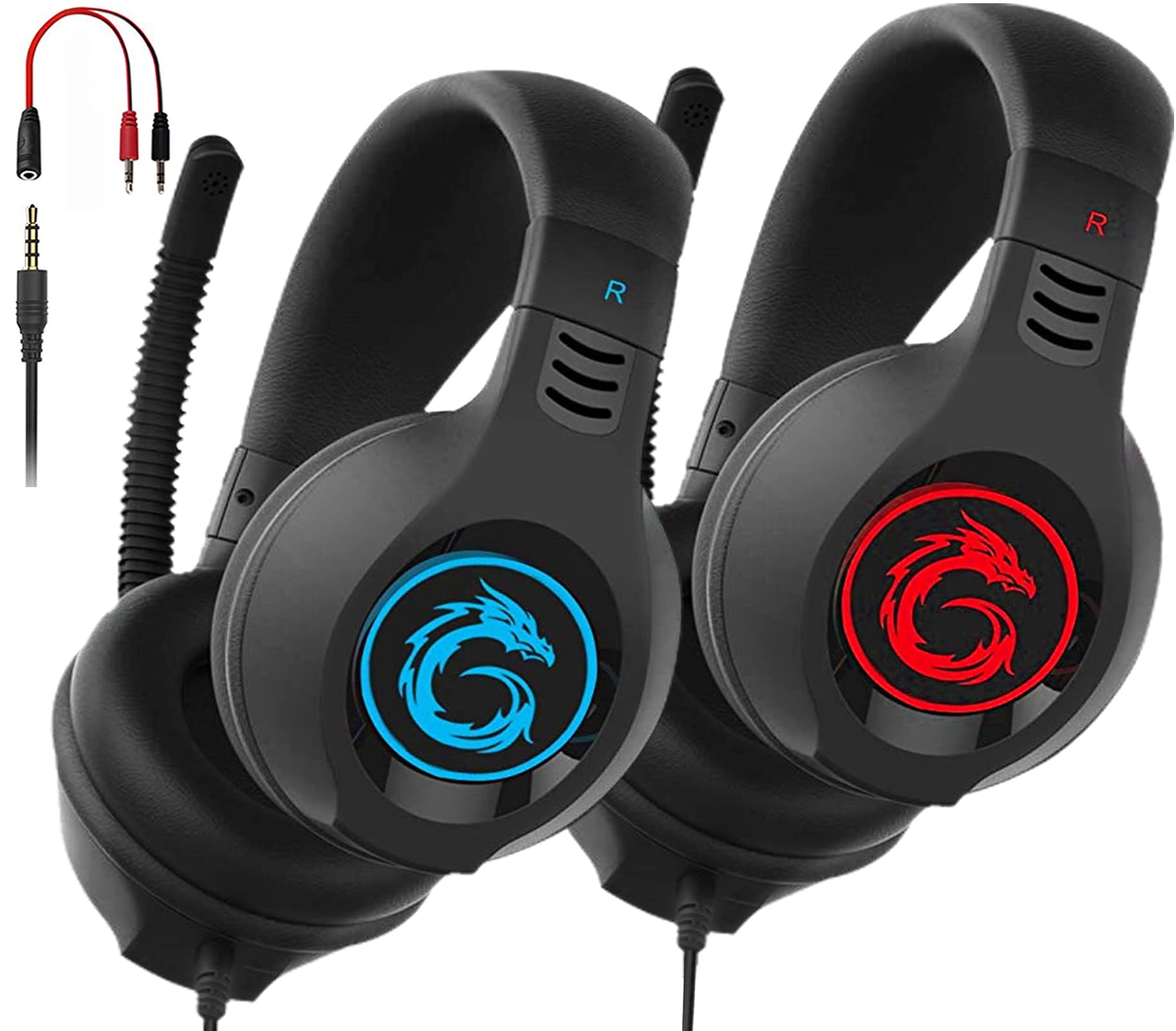 SENICC 2 Pack Gaming Headset with Microphone for PS4 Xbox One, Over Ear 3.5mm PC Headphone with Lightweight Design Noise Cancelling Volume Control for Laptop, Mac, iPad, Tablet