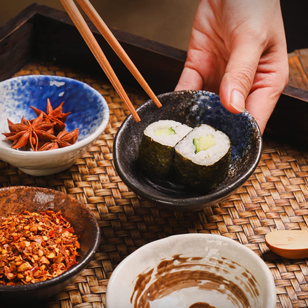 Tofficu Dinnerware Sets 4Pcs Ceramic Seasoning Dishes Reusable Sauce Bowls Japanese Side Dishe Dipping Bowl Mini Dip Bowls Set for Appetizer Snack Ketchup Condiments Dessert Soy Cutlery Set