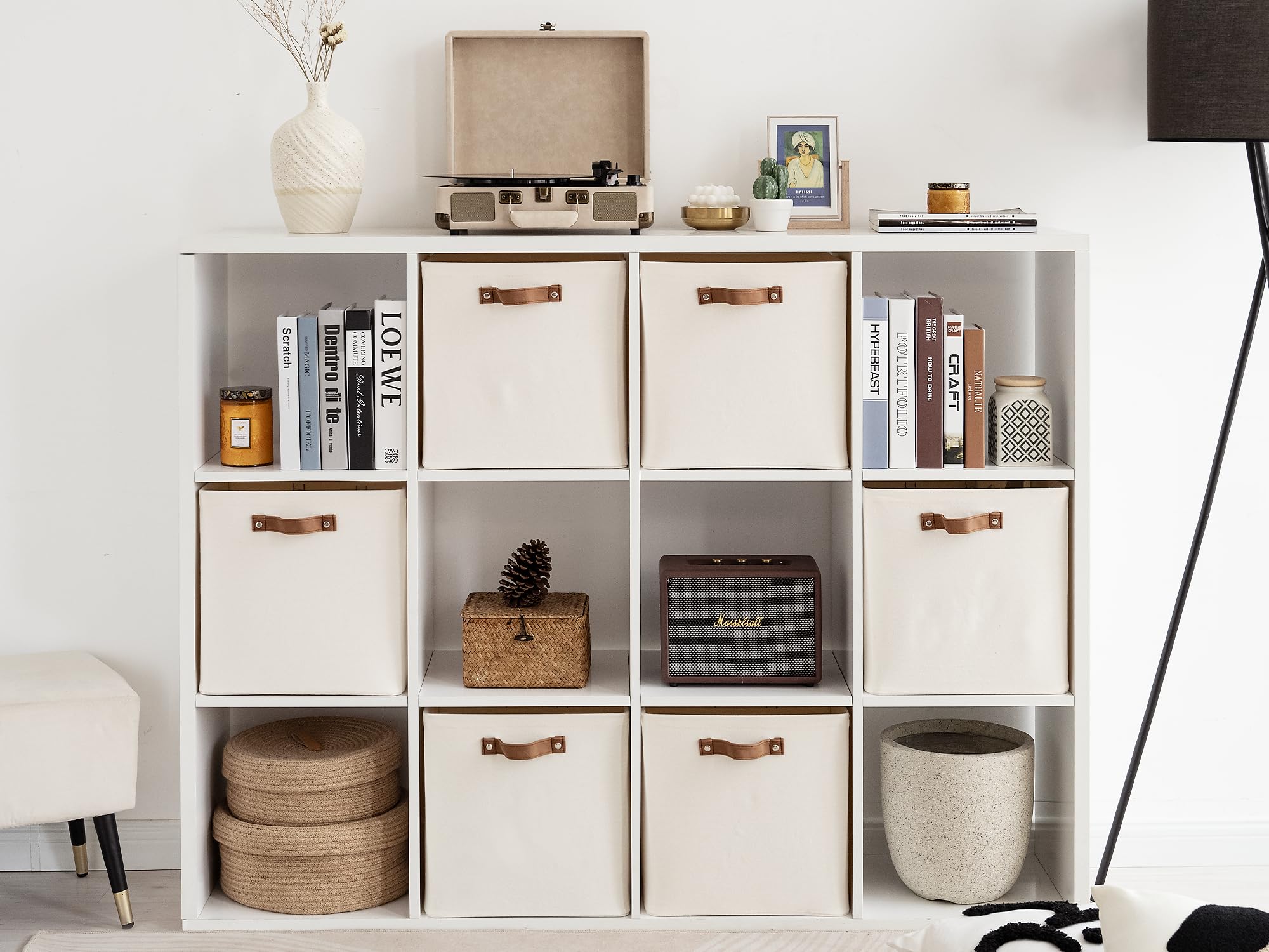 StorageWorks Storage Bins For Shelves With Metal Frame and Fabric Storage Box with PU Handles