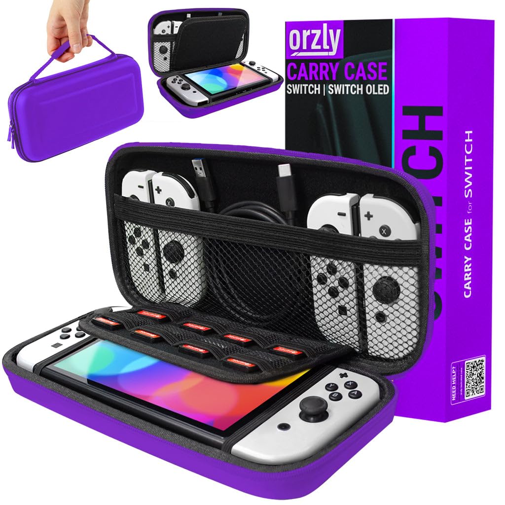 Orzly Carry Case Compatible with Nintendo Switch and New Switch OLED Console -Protective Hard Portable Travel Carry Case Shell Pouch with Pockets for Accessories and Games