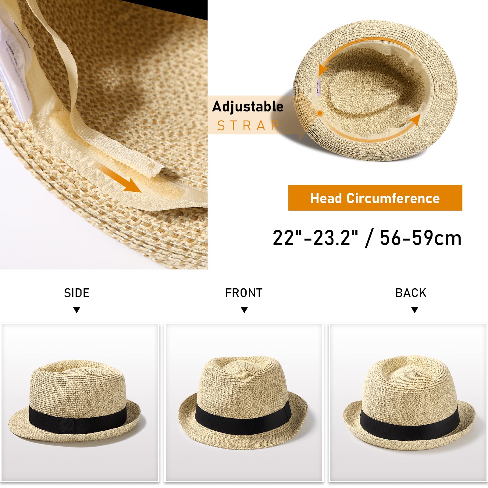 Womens Short Brim Straw Sun Hat Fedora Trilby Hat Panama Men Roll Up Packable Beach Hats…