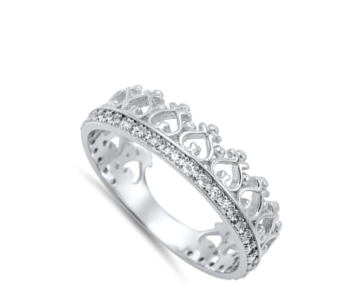Princess Crown Tiara Clear CZ Love Ring New .925 Sterling Silver Band Size 6