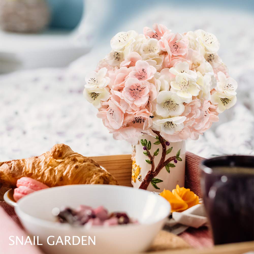 SNAIL GARDEN 24Pcs Artificial Hydrangea, 2 Colors Single Real Touch Hydrangea with Stem-Silk Bouquet with 1 Greeting Card for Wedding Party, Home Office Table Arrangements, Festival Gift(White & Pink)