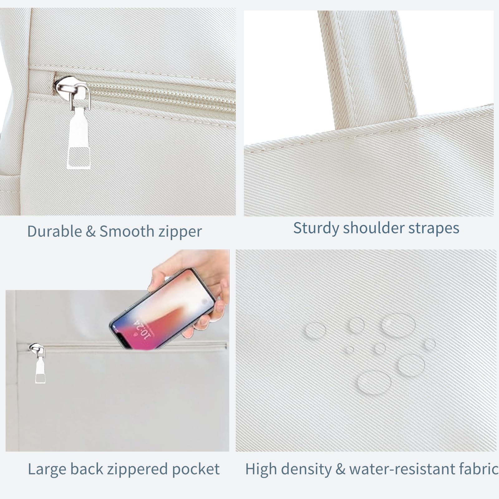 Ruofuna Women Tote Bag with Pockets Zipper Casual Shoulder Handbags Waterproof Nylon Cute Totes Bag with Compartments White