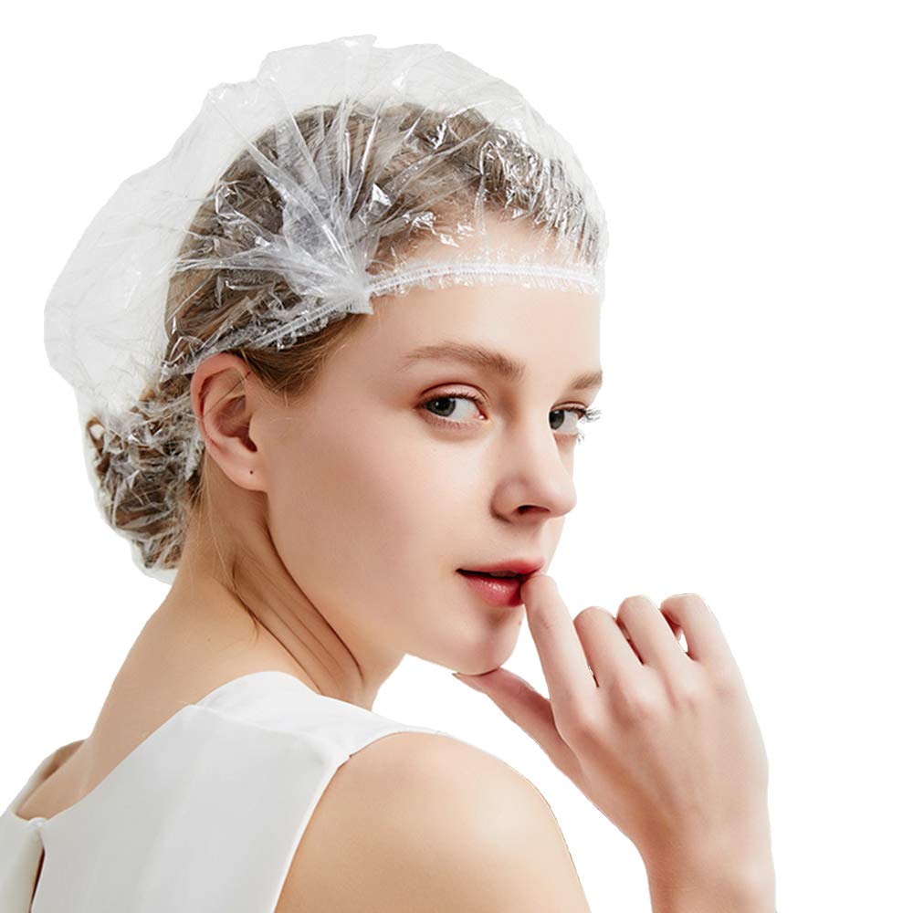 Shower Cap Disposable 100 pcs Bath Caps Thick Large Waterproof High Density Elastic Hair Caps for Women Men, Travel Spa, Hotel, Hair Solon, Home Use, Clear