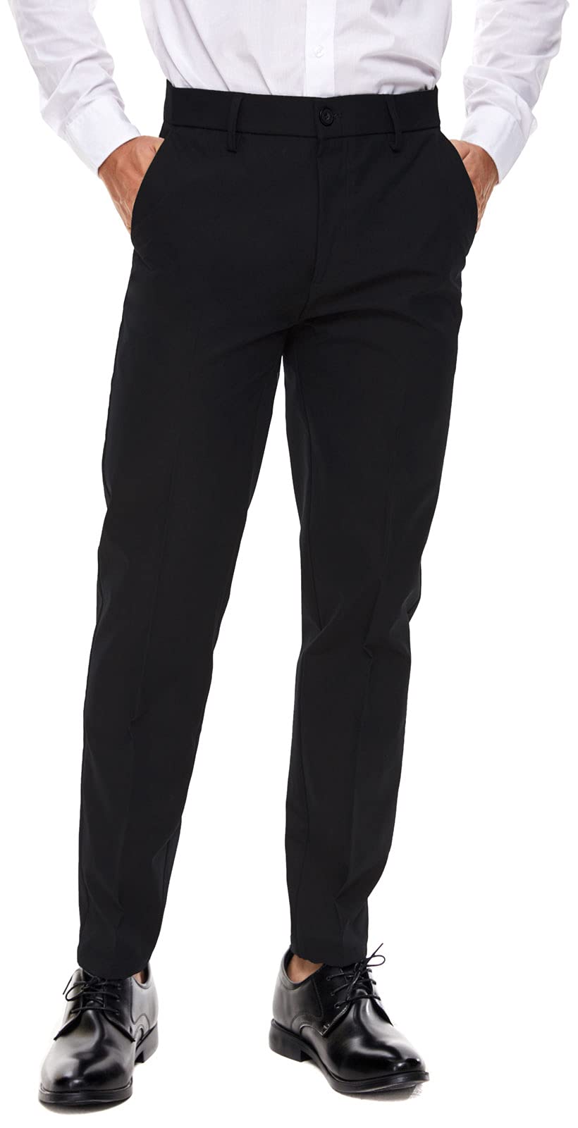 Plaid&Plain Men's Dress Pants Slim Fit Stretch Khaki Pants Wrinkle Free 8802 Black 29x28
