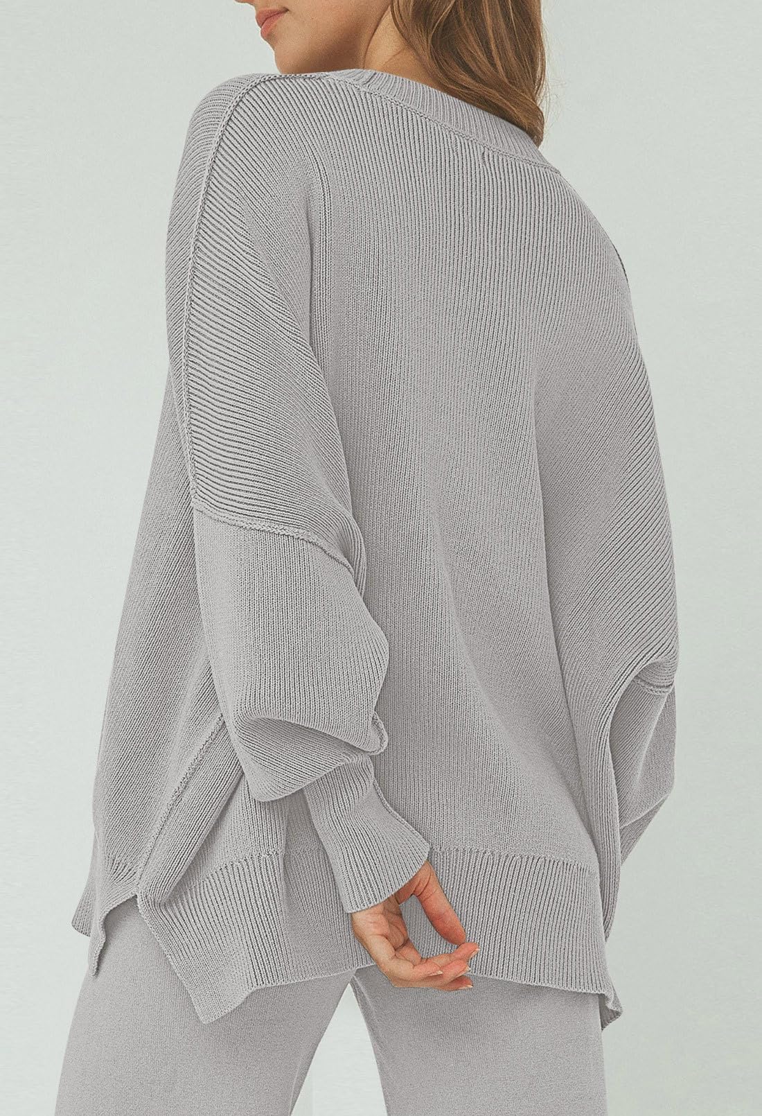Pink Queen Women's Two Piece Outfits Sweater Sets Knit Pullover Tops High Waisted Long Pants Tracksuit Lounge Set Gray S