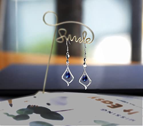 POLITENY Silver Dangle Drop Earrings for women hypoallergenic 14k Gold Plataed (sapphire blue)