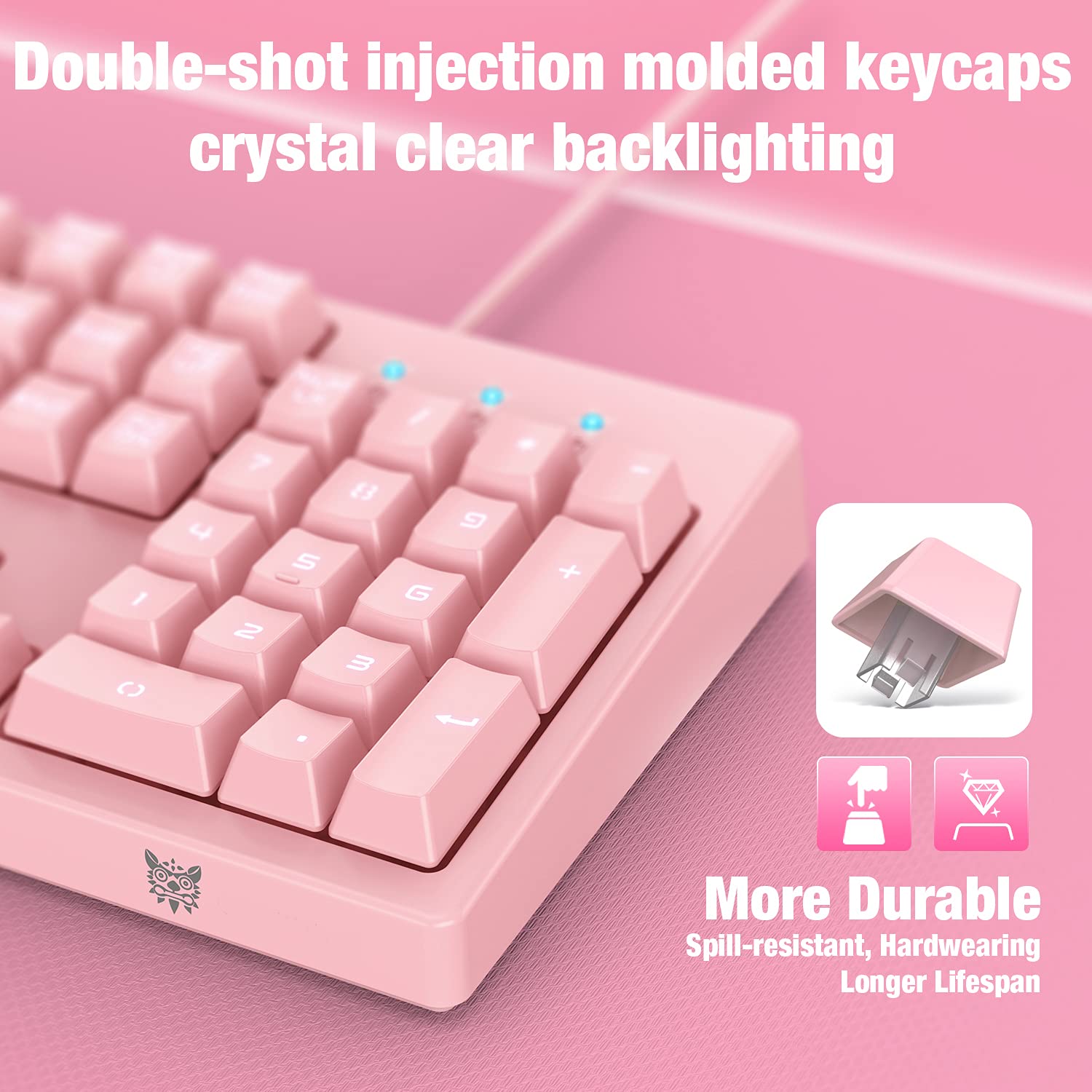 SIMGAL Pink Wired Gaming Keyboard and Mouse Combo, 3-Color LED Backlit Gaming Keyboard and RGB Mouse with 6 Adjustable DPI for PC/Laptop/Win7/Win8/Win10