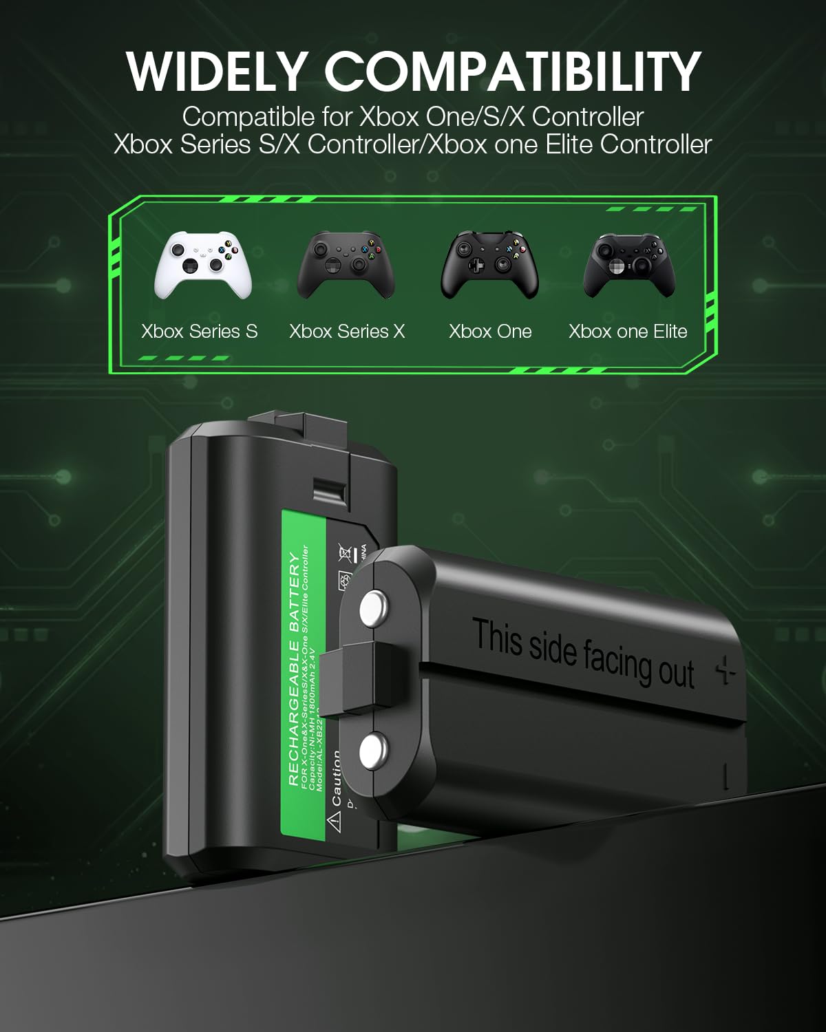 Rechargeable Controller Battery Packs Compatible for Xbox One/Xbox Series X|S Xbox One S/Xbox One X/Xbox One Elite Controller, 4×1800mAh Xbox Rechargeable Battery Pack with Charger for Xbox Controller
