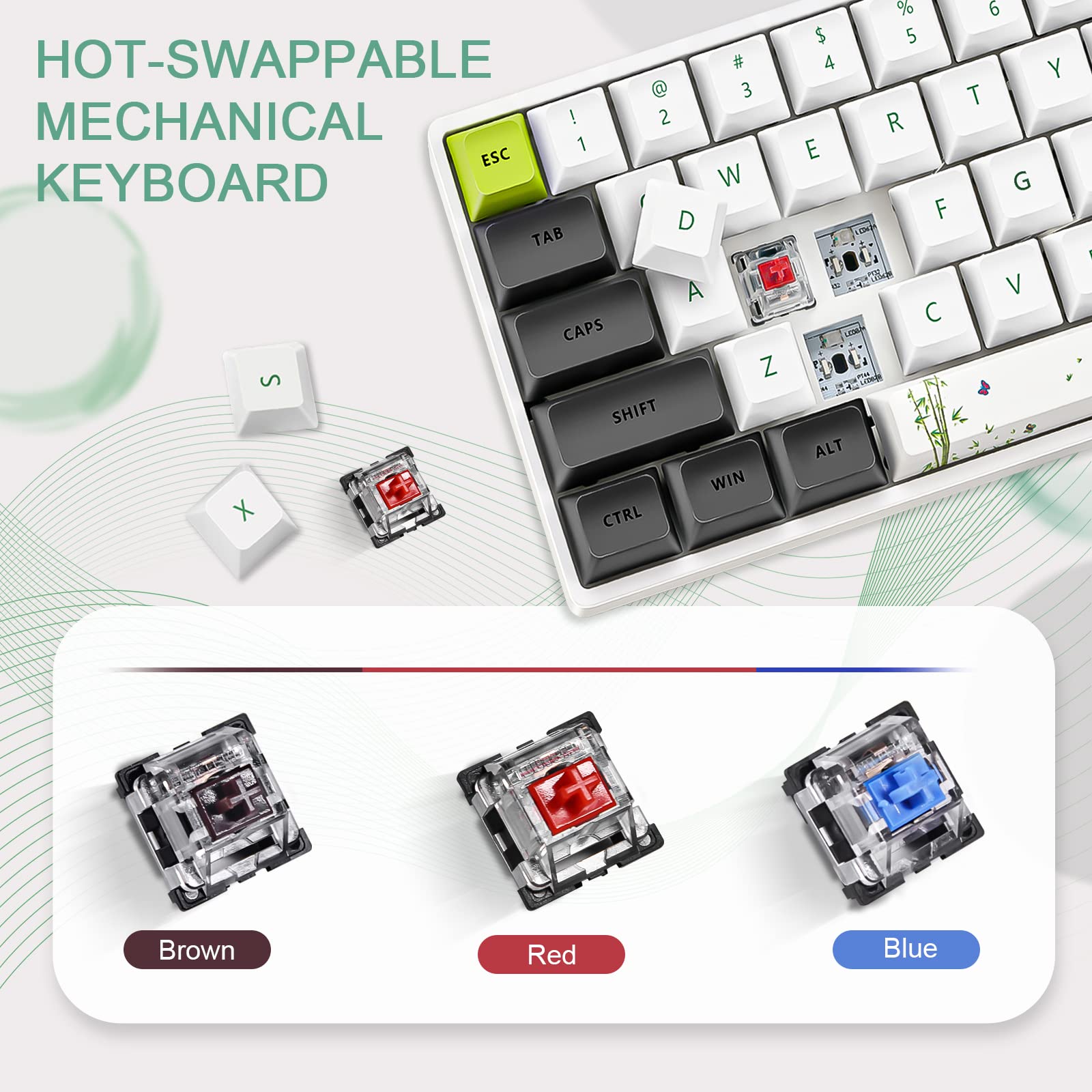 Uuoeebb SK61 61 Keys Mechanical Gaming Keyboard, 60% Compact Hot-Swappable RGB Backlit Keyboard with Type-C Cable for Win/Mac
