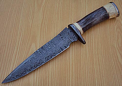 REG K-894 Handmade Damascus Steel 13.00 Inches Hunting Knife - Camel Bone Handle with Damascus Steel Guards