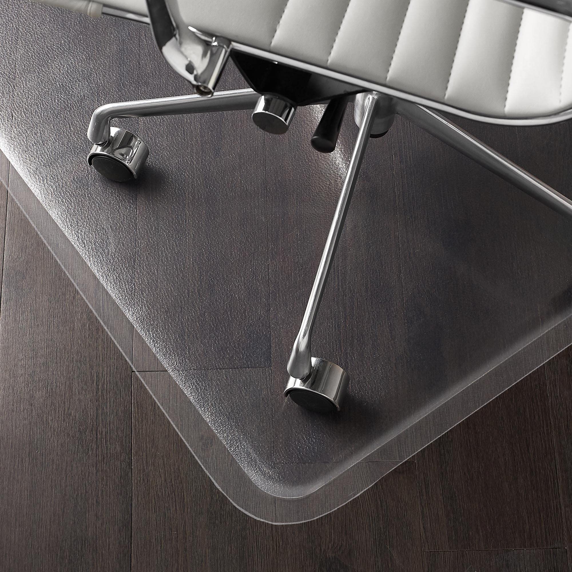 WorkOnIt 45" x 53" Office Desk Chair Floor Mat with Lip for Hardwood Floors, Clear