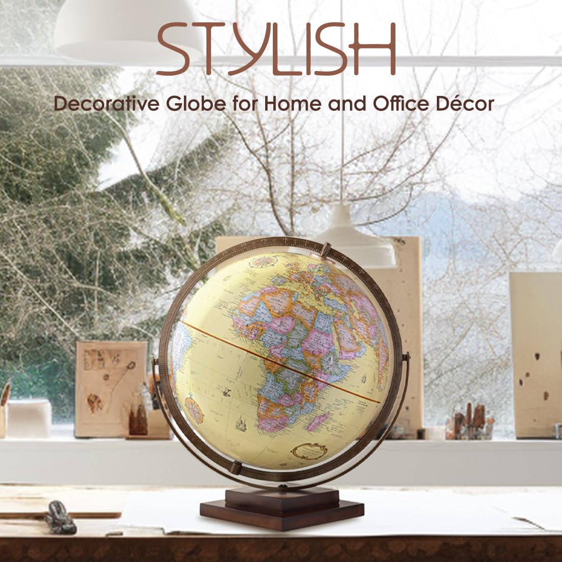 Replogle Globes Revolution Globe - 12 inch Antique Style Globe with Stand - Current & Updated with 1000's of Locations - Gyromatic Full Swing Movement - Decorative World Globe for Home & Office