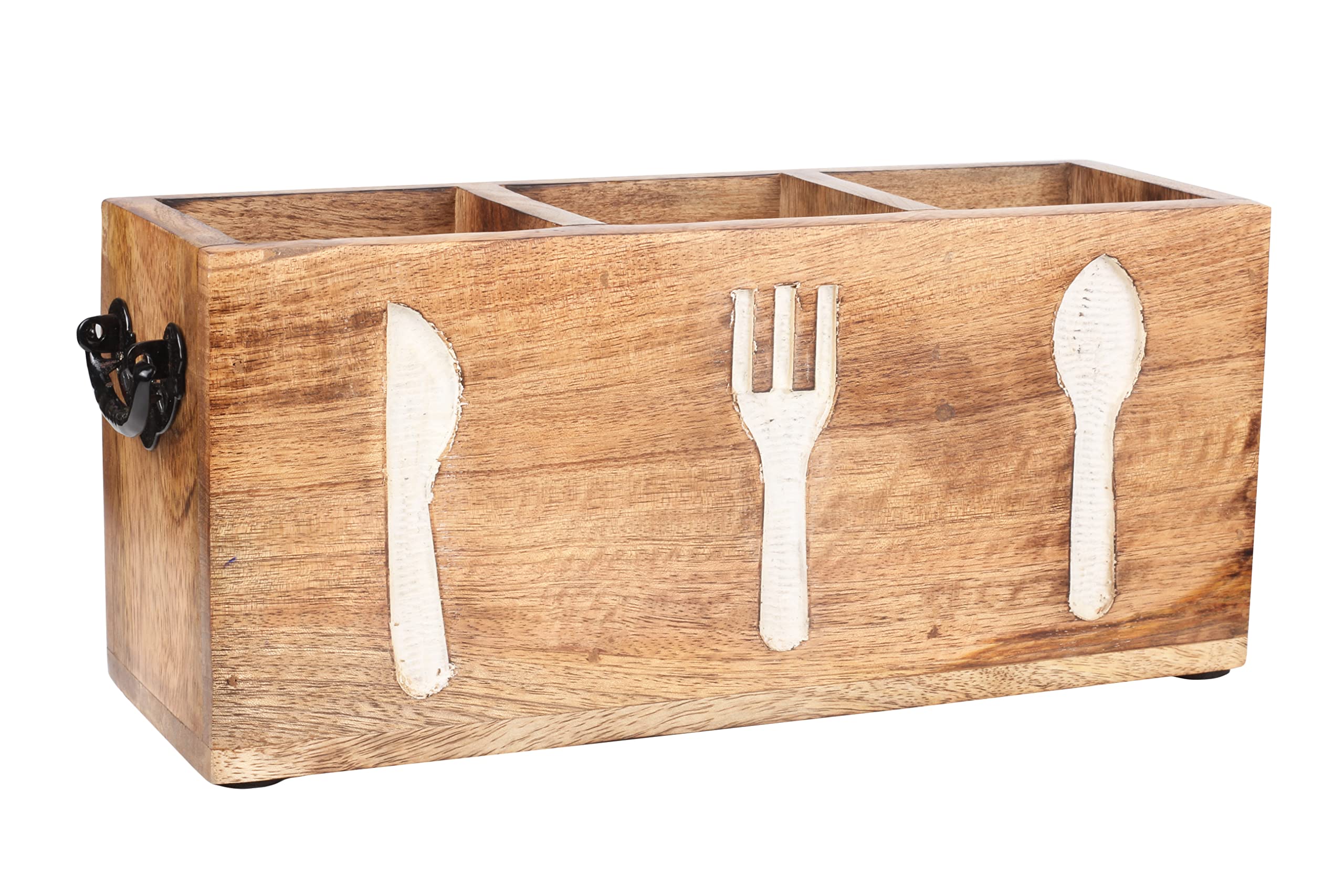 TrendBell Christmas Gift 3-Slot Wooden Utensil Caddy for Kitchen Countertop, Multi-Purpose Wooden Desk Organizer Work Desk, Bathroom, Cutlery Caddy, Office Supplies Organizer – 10.75 X 3.5 X 4 Inches