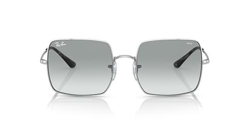 Ray-Ban Women's RB1971 Square Evolve Polarized Sunglasses, Silver/Photochromic Azure Gradient Blue, 54 mm + 1